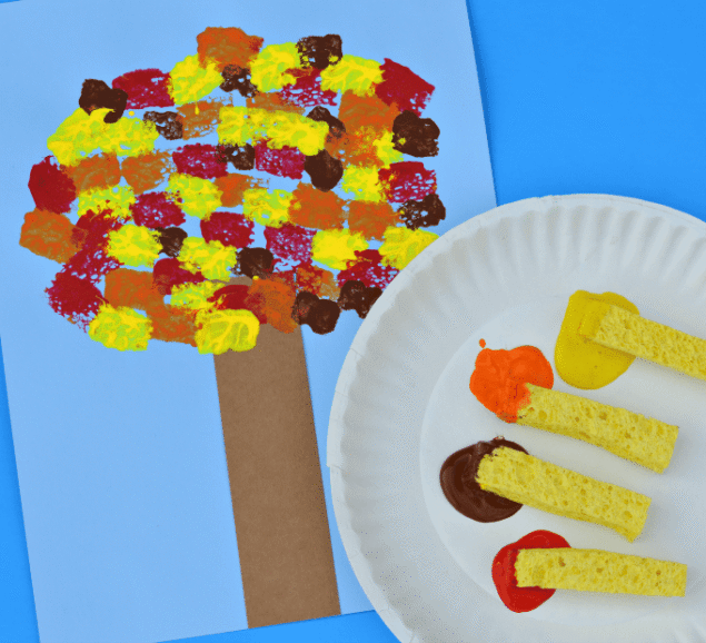 Sponge Painted Fall Tree Craft for Kids - About a Mom