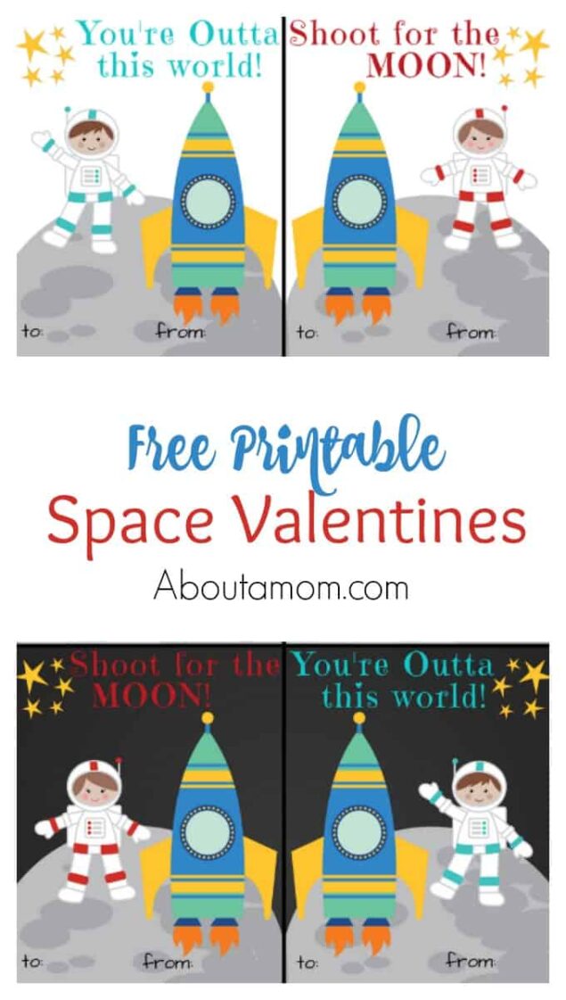 Free Printable Space Theme Valentine's Day Cards - About a Mom