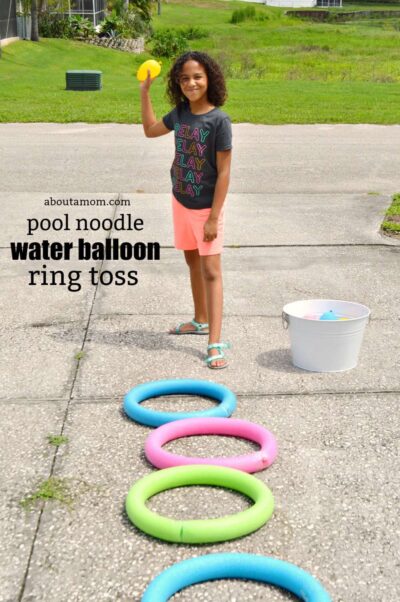 Pool Noodle Water Balloon Ring Toss Game - About a Mom