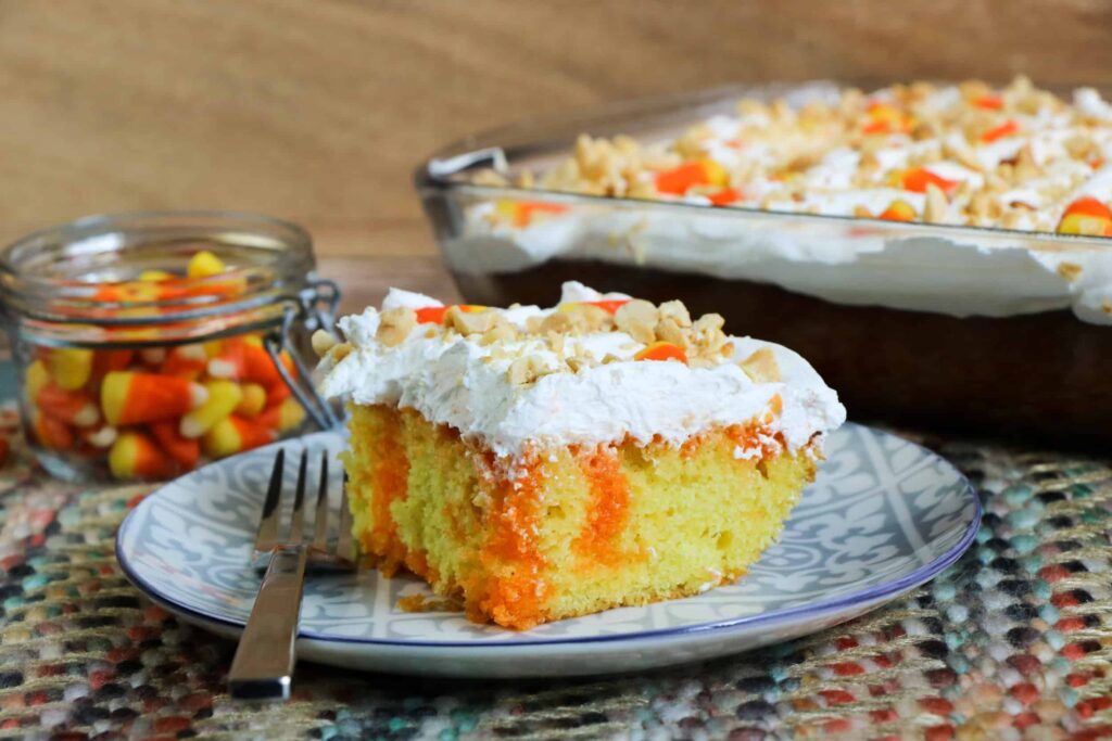 Candy Corn Poke Cake Recipe - About a Mom