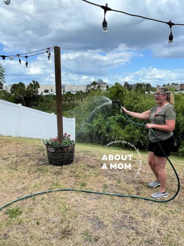 DIY Planter with Pole for String Lights - About a Mom