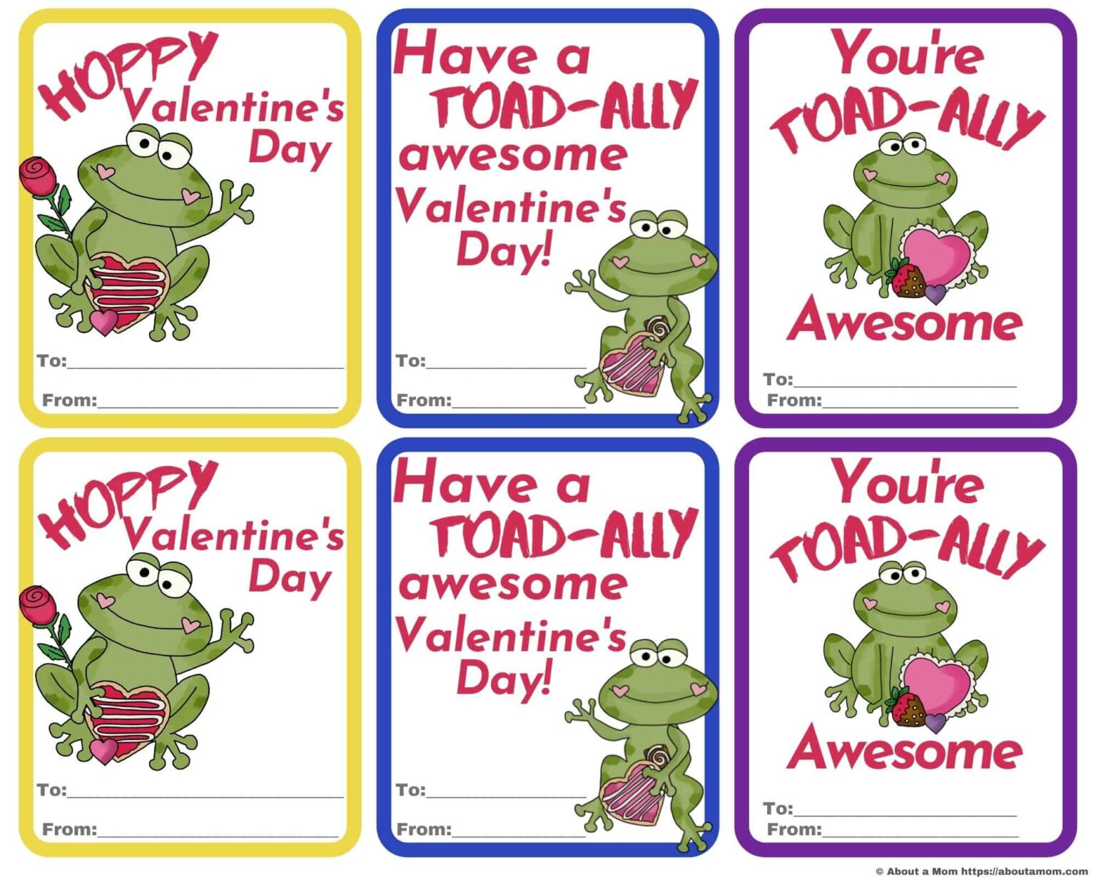TOAD-ally Adorable Frog Printable Valentines (FREE) - About a Mom