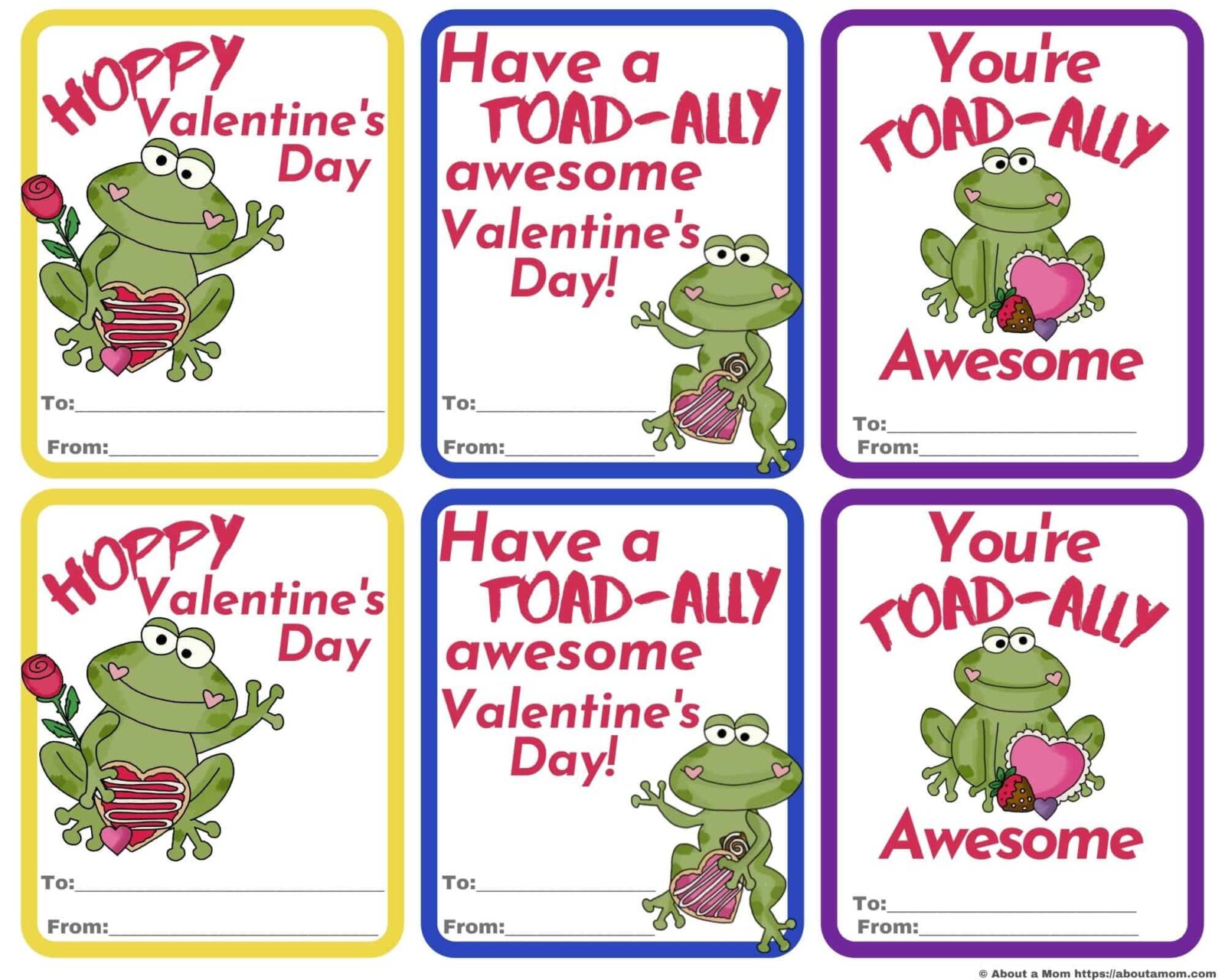 TOAD-ally Adorable Frog Printable Valentines (FREE) - About a Mom