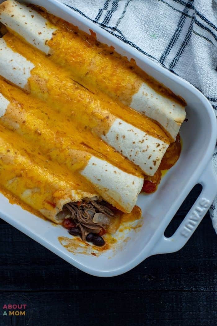 Shredded Beef Enchiladas Made with Leftover Pot Roast - About a Mom