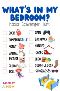 Easy What's in My Bedroom? Indoor Scavenger Hunt Printable - About a Mom