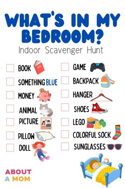 Easy What's in My Bedroom? Indoor Scavenger Hunt Printable - About a Mom